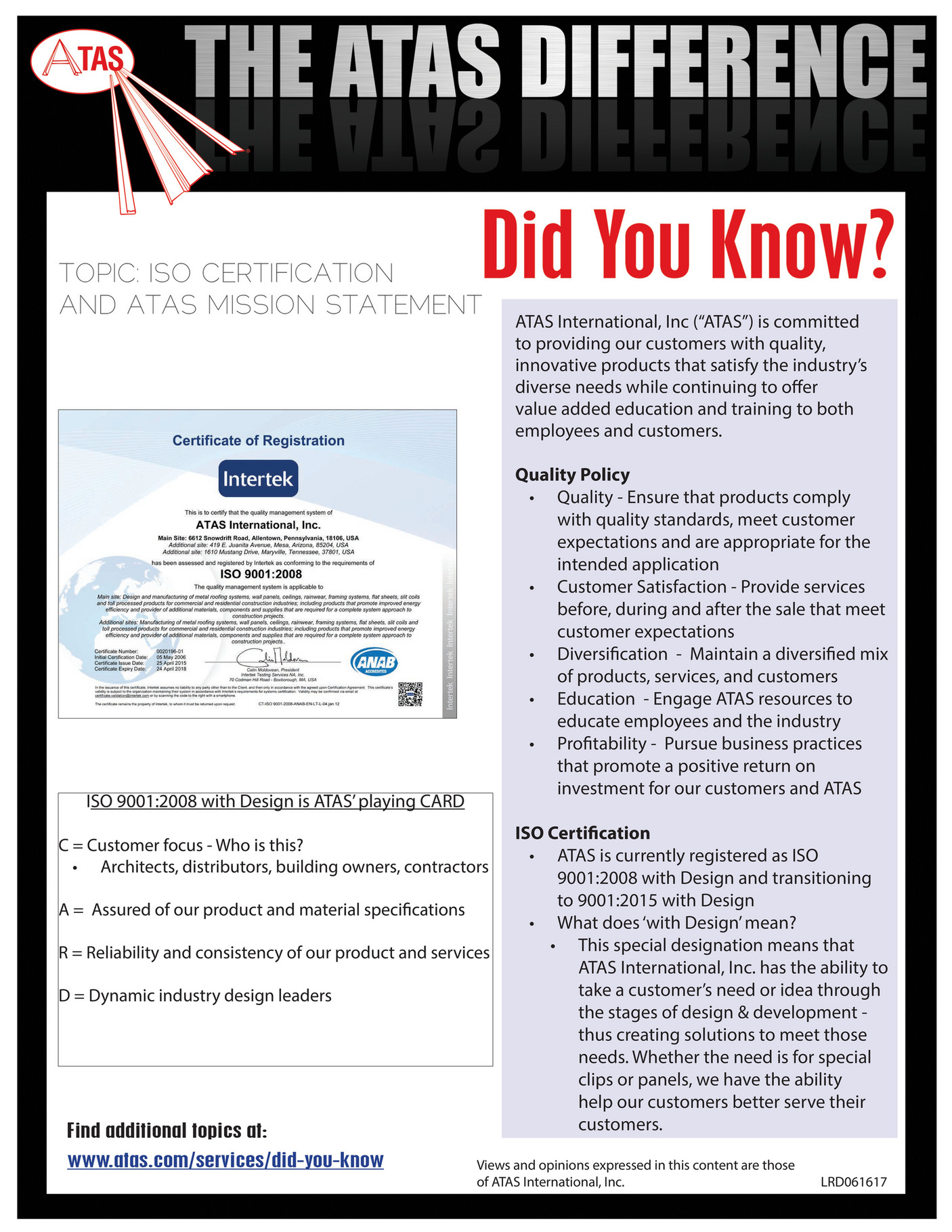 ATAS International, Inc. - ISO Certifications and ATAS Mission Statement - Page 1 - Created with ...