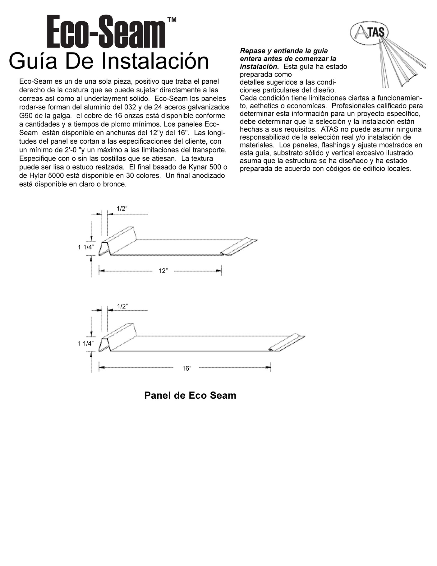 ATAS International, Inc. - Eco-Seam Install Guide - Spanish - Page 1 - Created with Publitas.com