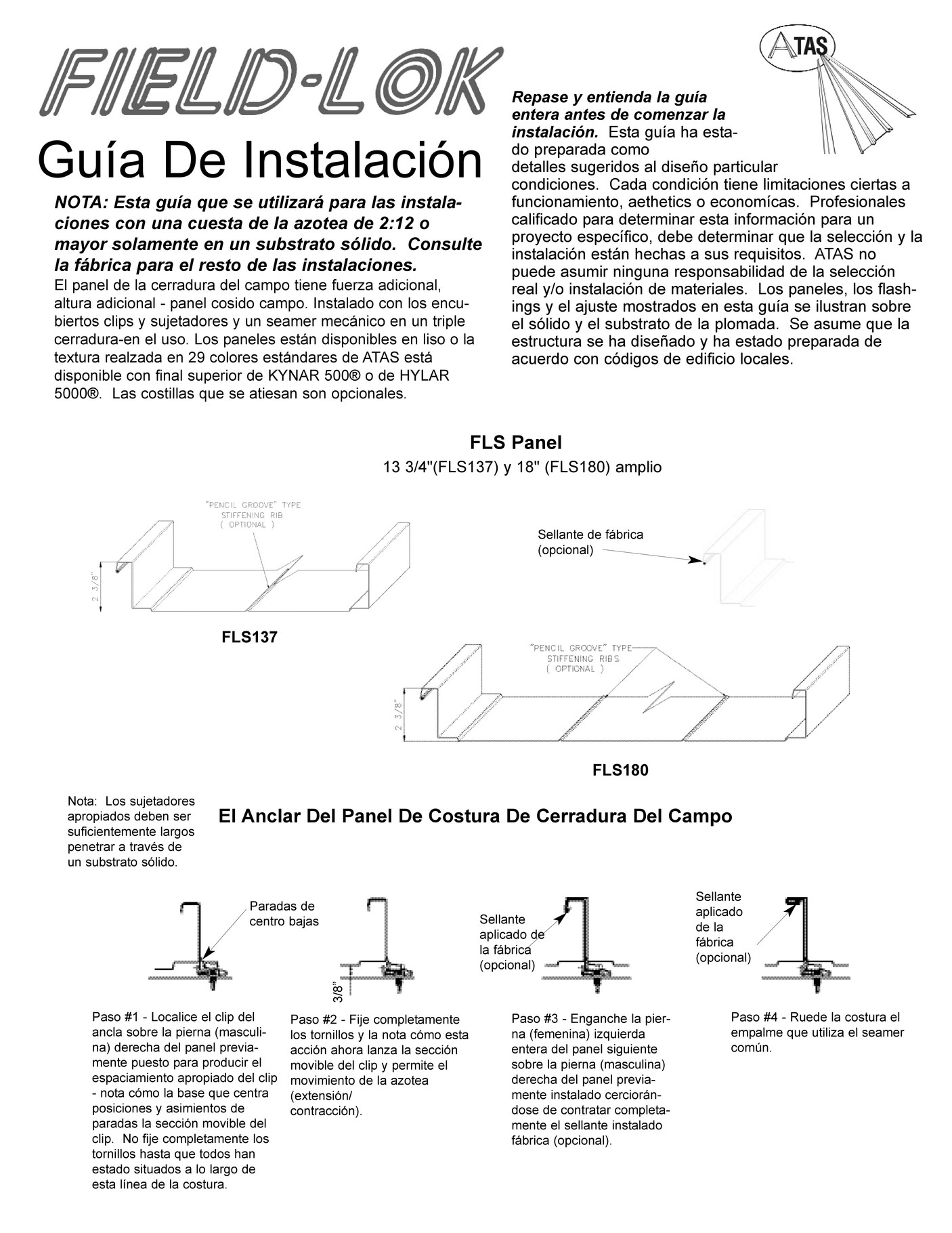 ATAS International, Inc. - Field-Lok Install Guide Spanish - Page 1 - Created with Publitas.com