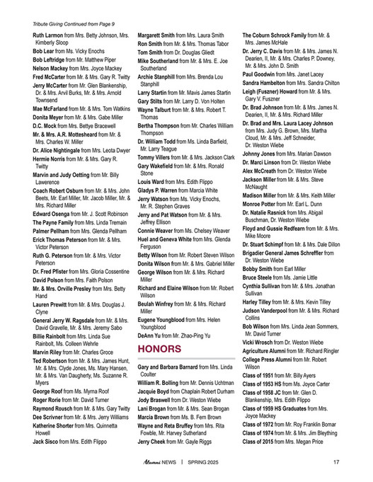 College of the Ozarks - Spring 2025 Alumni News - Page 16