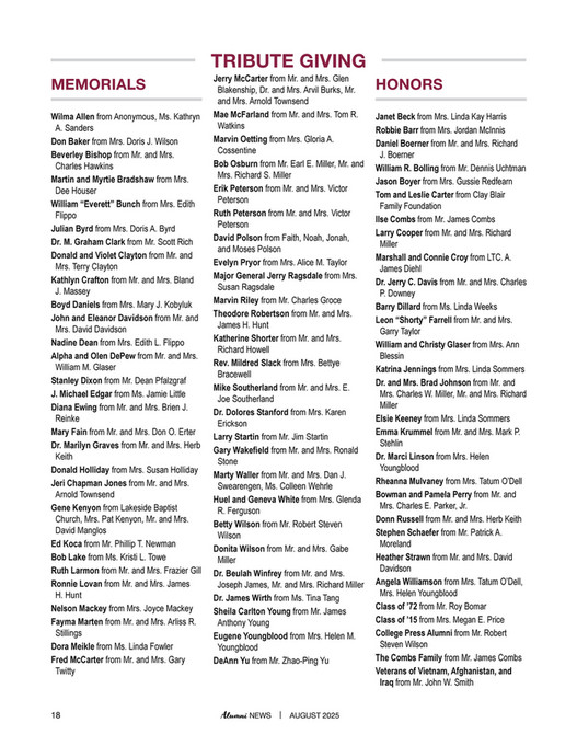 College of the Ozarks - Fall 2025 Alumni News - Page 18