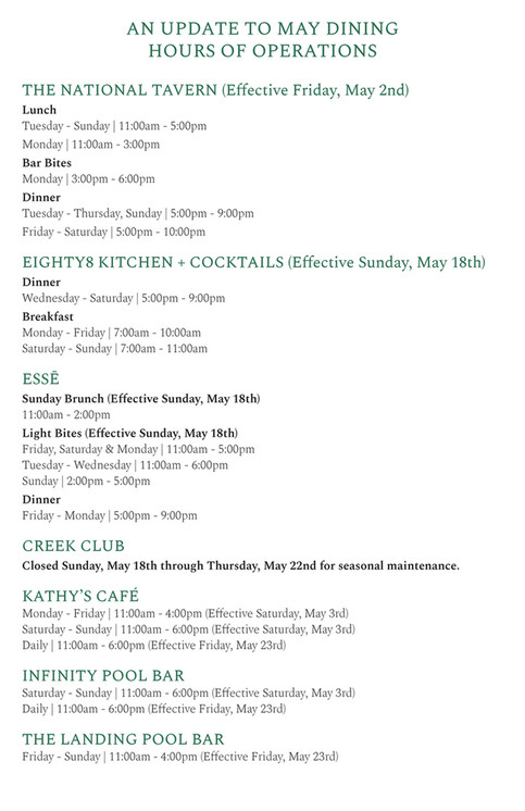 My publications - An Update to May Dining Hours of Operations - Page 1 ...