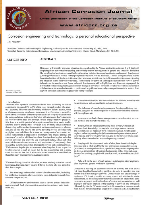 African Corrosion Journal - Vol 1 Issue 1 - Page 2-3 - Created with ...