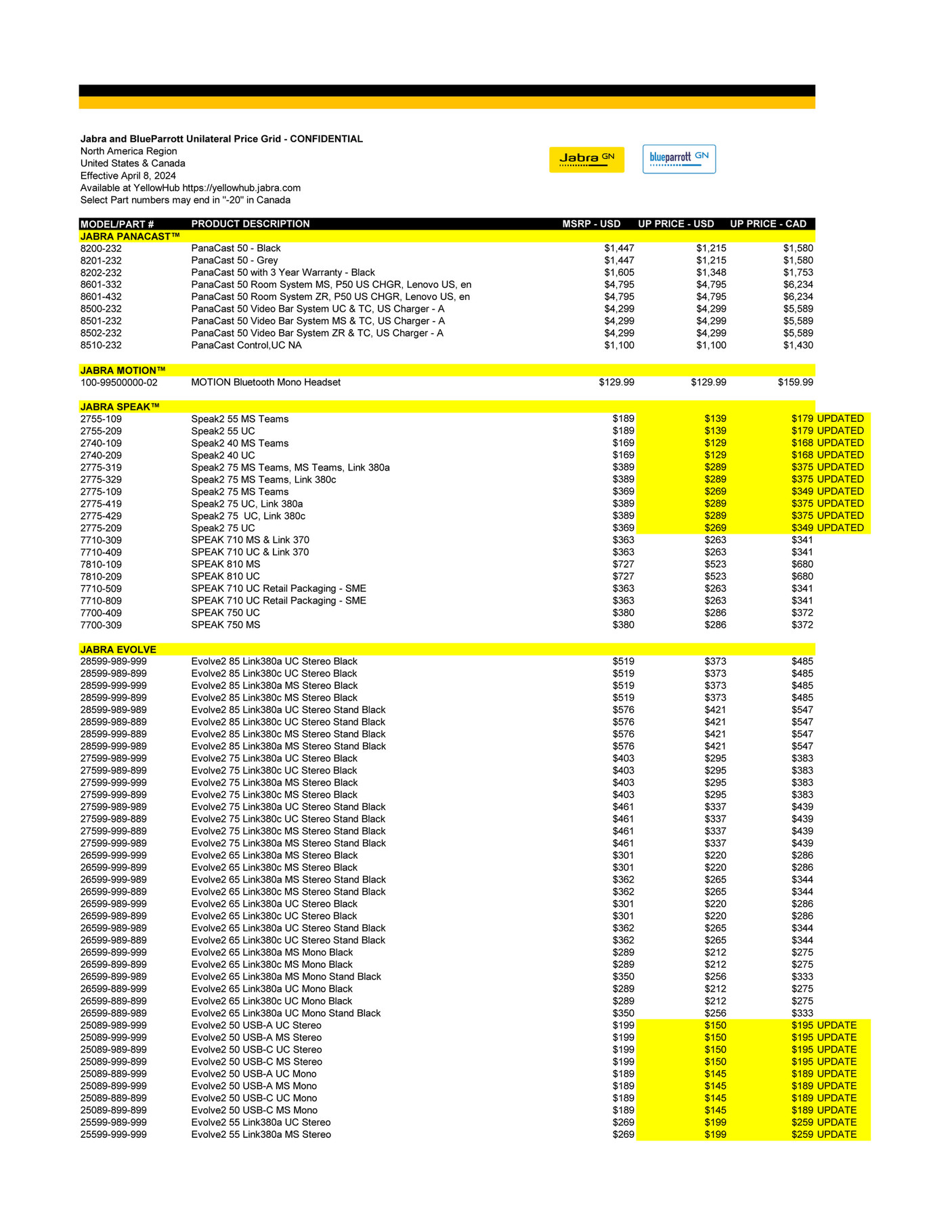Jabra - UP Pricing SKU List with Removed SKUs - Page 1