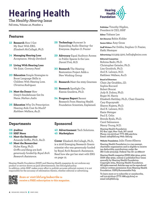 Hearing Health Foundation - Hearing Health Fall 2024 Issue - Page 4-5 - Created with Publitas.com