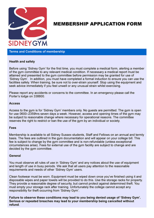 Sidney Sussex College - Gym Application Form - Page 2 - Created with ...