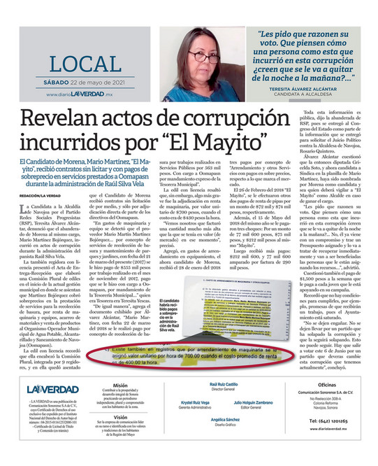 Impreso LA VERDAD - EDICION NAVOJOA 22 MAYO 2021 - Página 1 - Creado ...
