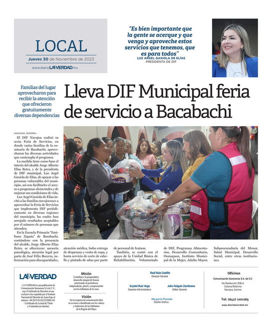Impreso LA VERDAD - EDICION NAVOJOA 30 DE NOVIEMBRE 2023 - Página 1 ...