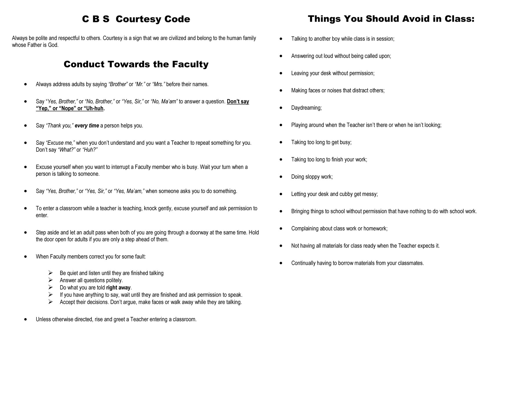 Christian Brothers School - Courtesy Codes - Page 1 - Created with ...