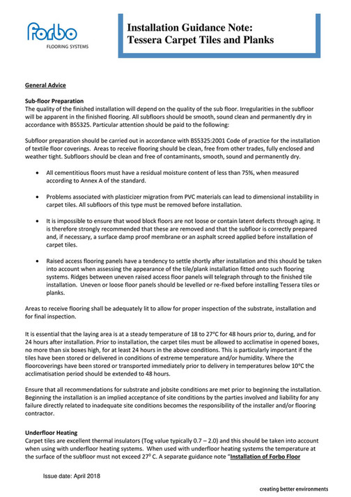 Carpet tiles installation Guidance note | Forbo Flooring Systems - Page 1