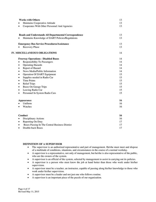 DART Field Operations - Transportation Field Supervisor Training Manual (Bus) - Page 4-5 ...