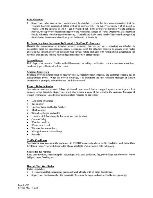 DART Field Operations - Transportation Field Supervisor Training Manual (Bus) - Page 8-9 ...