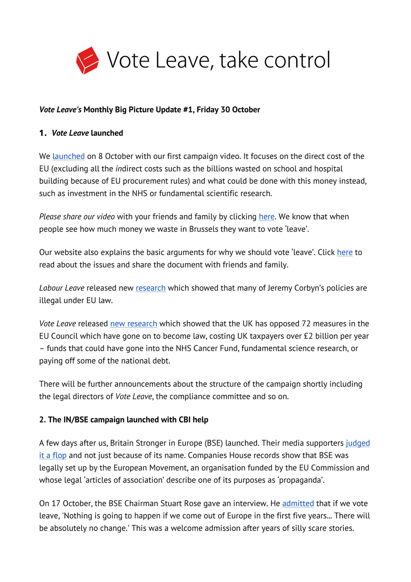 Vote Leave - Campaign Update (October) - Page 4 - Created with Publitas.com
