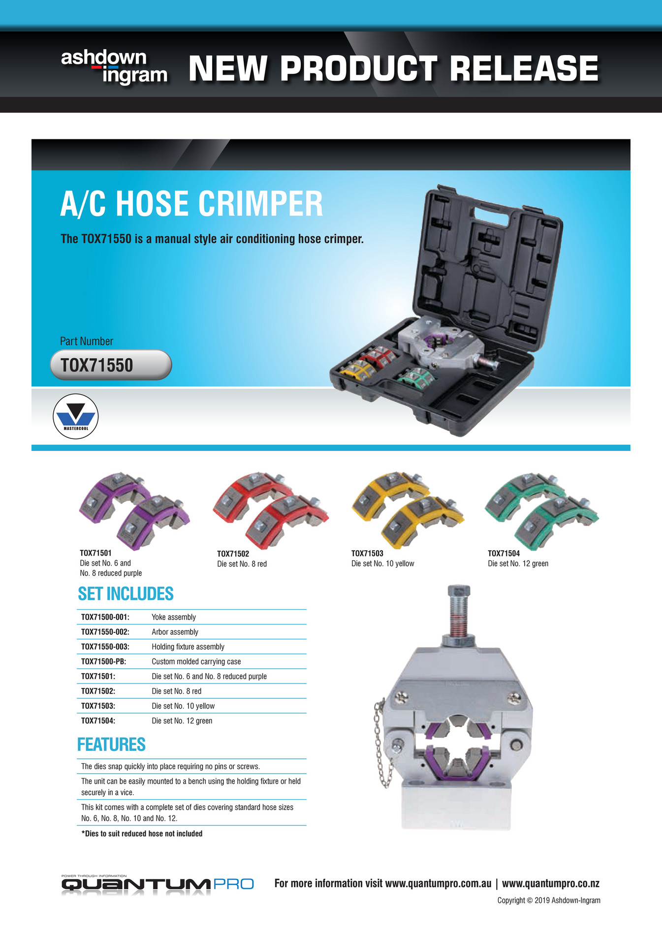 NAPA Auto Parts - NP (AC) 19-0002 Mastercool AC Hose Crimper - TOX71550 ...