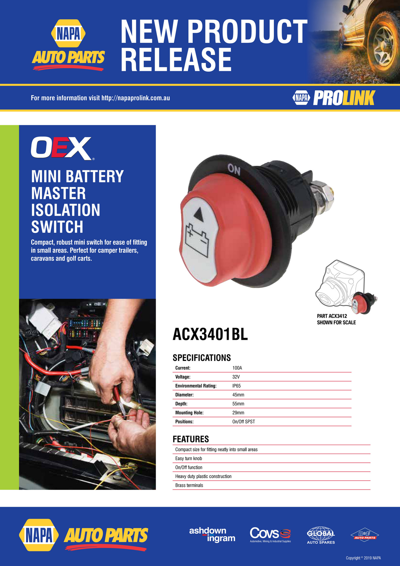 NAPA Auto Parts - NP (A) 20-0033 ACX3401BL Mini Battery Master Isolation Switch LR - Page 1