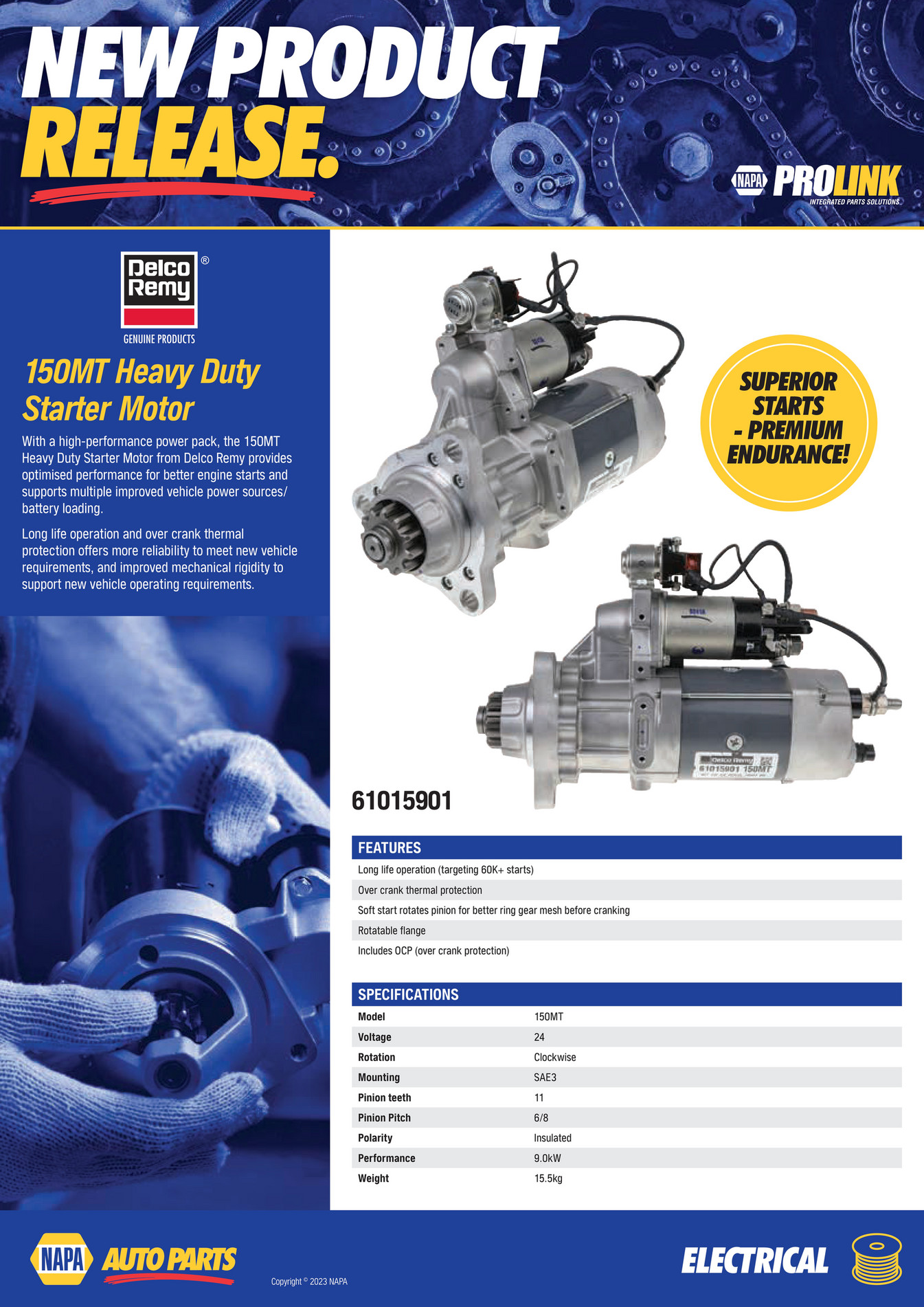 NAPA Auto Parts - NP (A) 23-0001 Delco 150MT Starter Motor 61015901 - Page 1