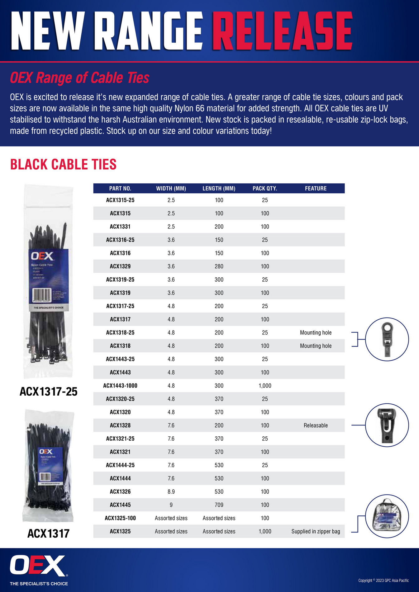 NAPA Auto Parts - NP (OEX) 23-0005 Complete Cable Tie Range LR - Page 1