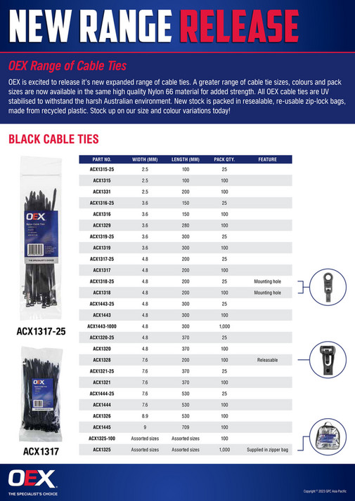 NAPA Auto Parts - NP (OEX) 23-0005 Complete Cable Tie Range LR - Page 1