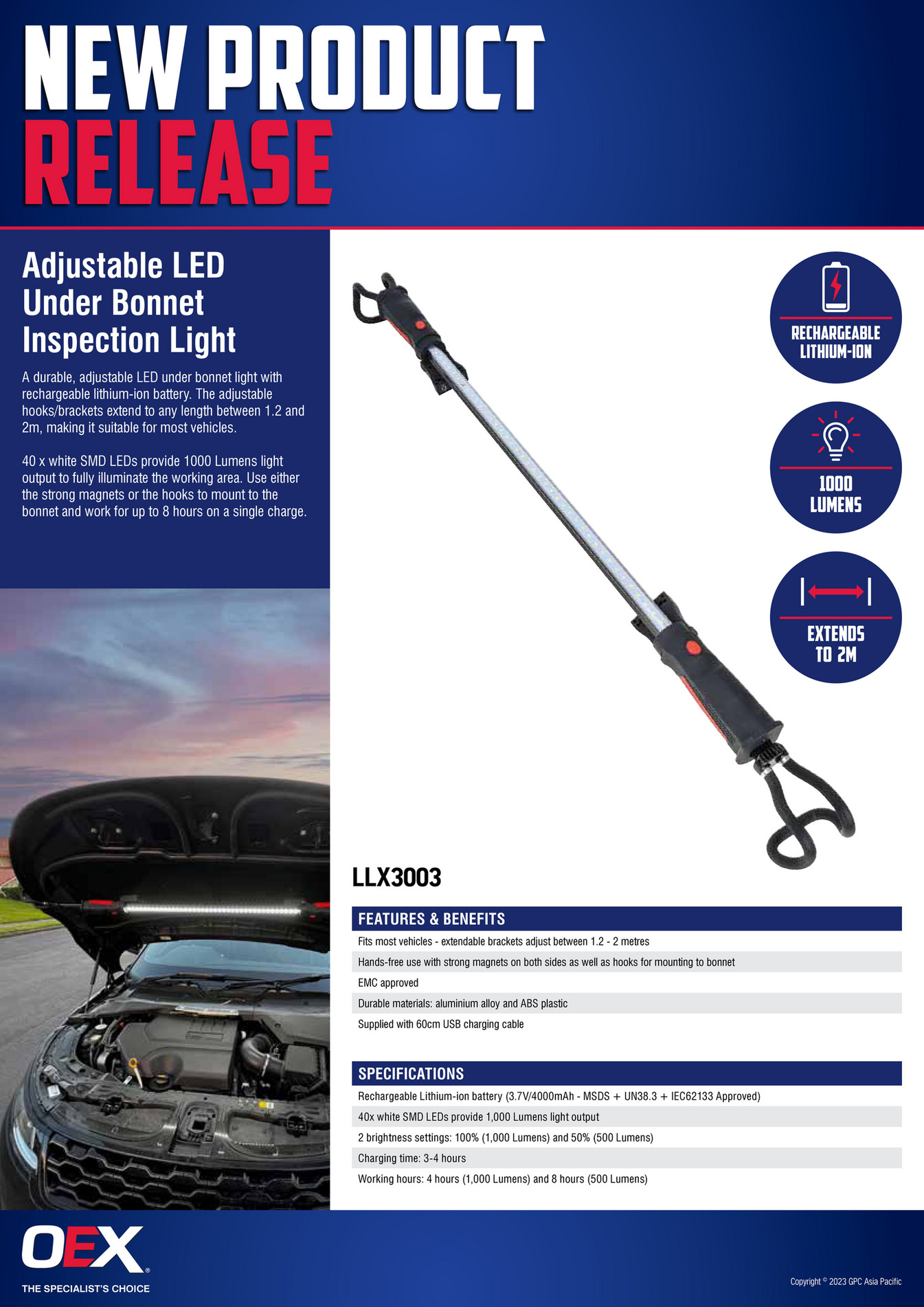 NAPA Auto Parts - NP (OEX) 23-0010 Adjustable LED Under Bonnet Inspection Light LR - Page 1