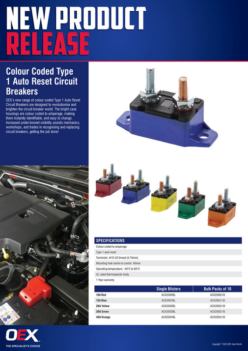 NAPA Auto Parts - NP (A) 22-0056 OEX CColour Coded Type 1 Auto Reset Circuit Breakers - Page 1
