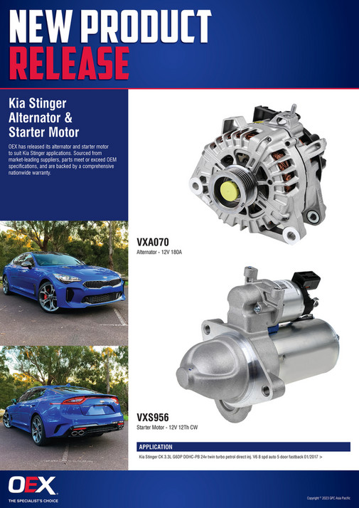 NAPA Auto Parts - NP (OEX) 23-0011 Kia Stinger Alternator & Starter Motor - VXA070 & VXS956 - Page 1