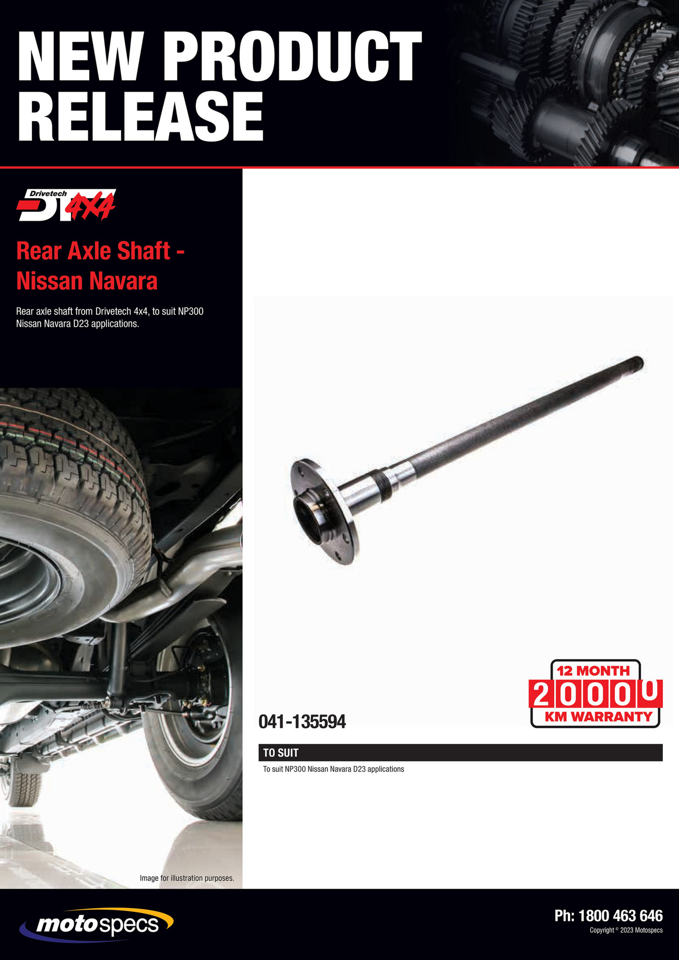 NAPA Auto Parts - NP (DT) 23-0043 Rear Axle Shaft - Nissan Navara - 041-135594 - Page 1