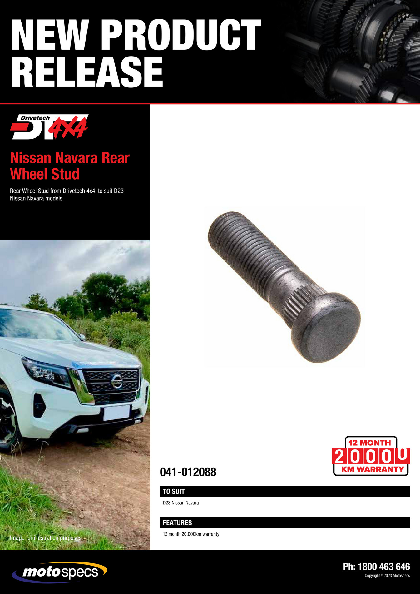 NAPA Auto Parts - NP (DT) 23-0053 Nissan Navara Rear Wheel Stud LR Motospecs - Page 1