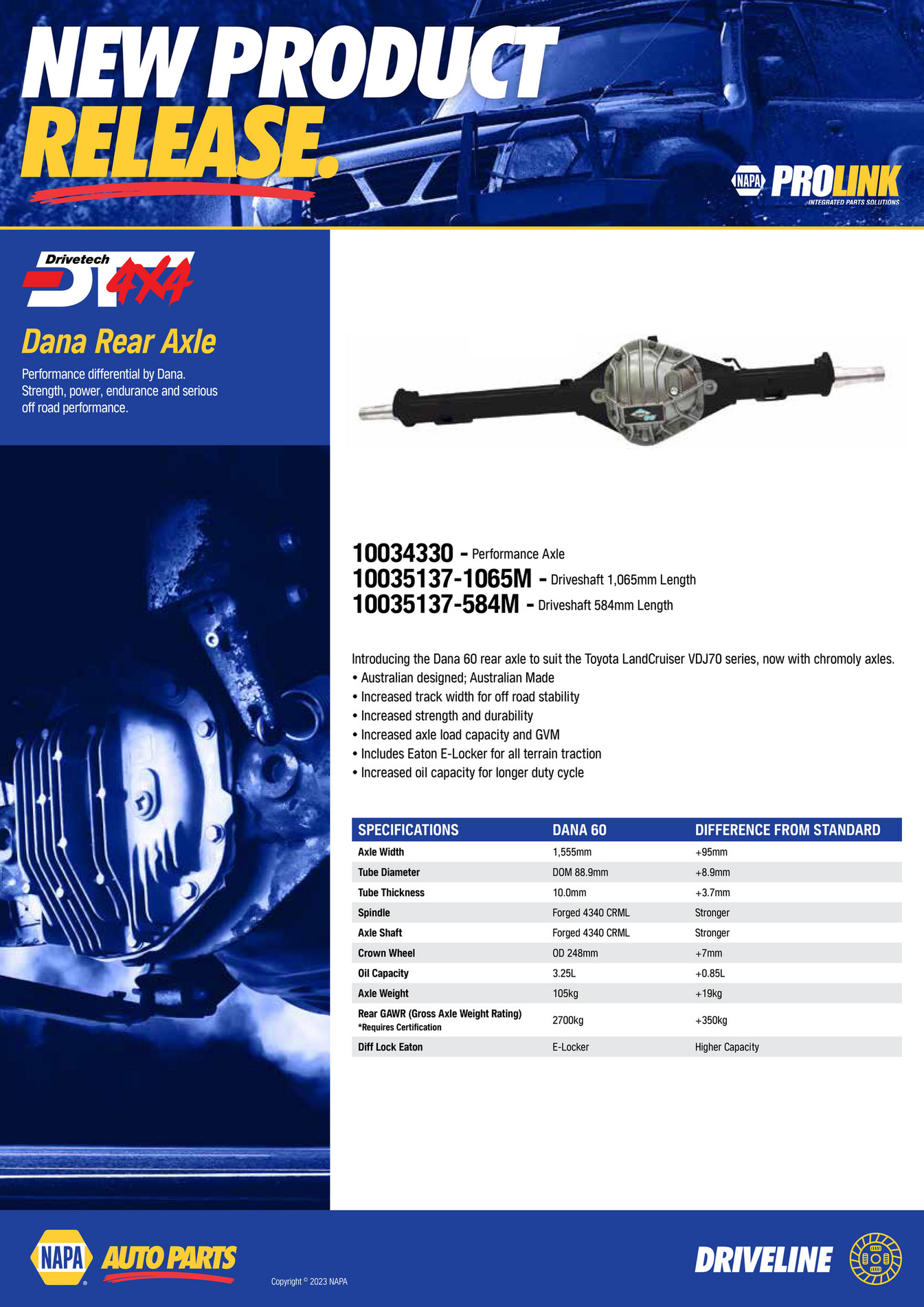 NAPA Auto Parts - NP (DRIVETRAIN) 23-0003 DT4x4 Dana Rear Axle (10034330 10035137106M 10035137 ...