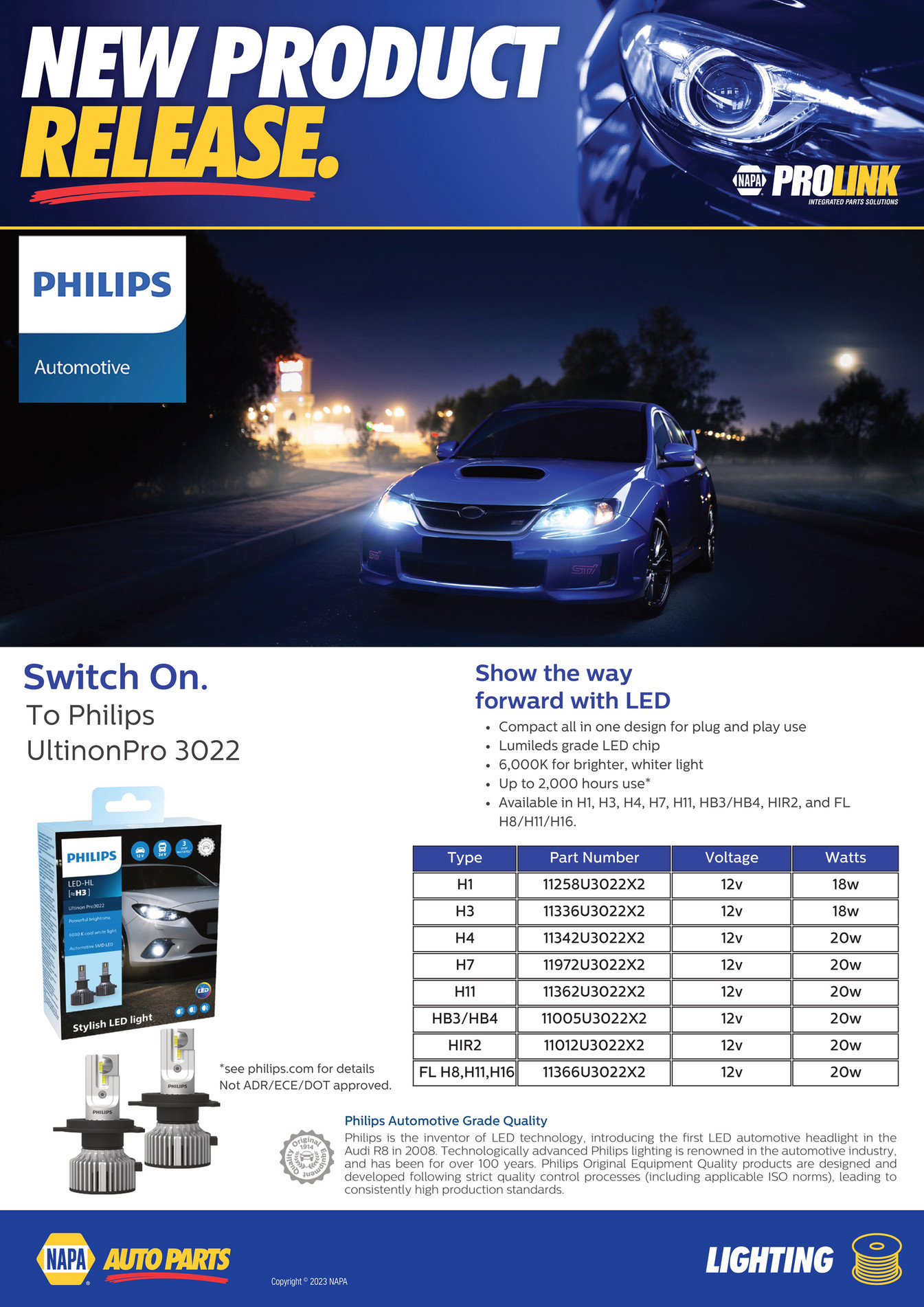 NAPA Auto Parts - NP (A) 23-0040 Philips Ultinon Pro 3022 - AU - Page 1