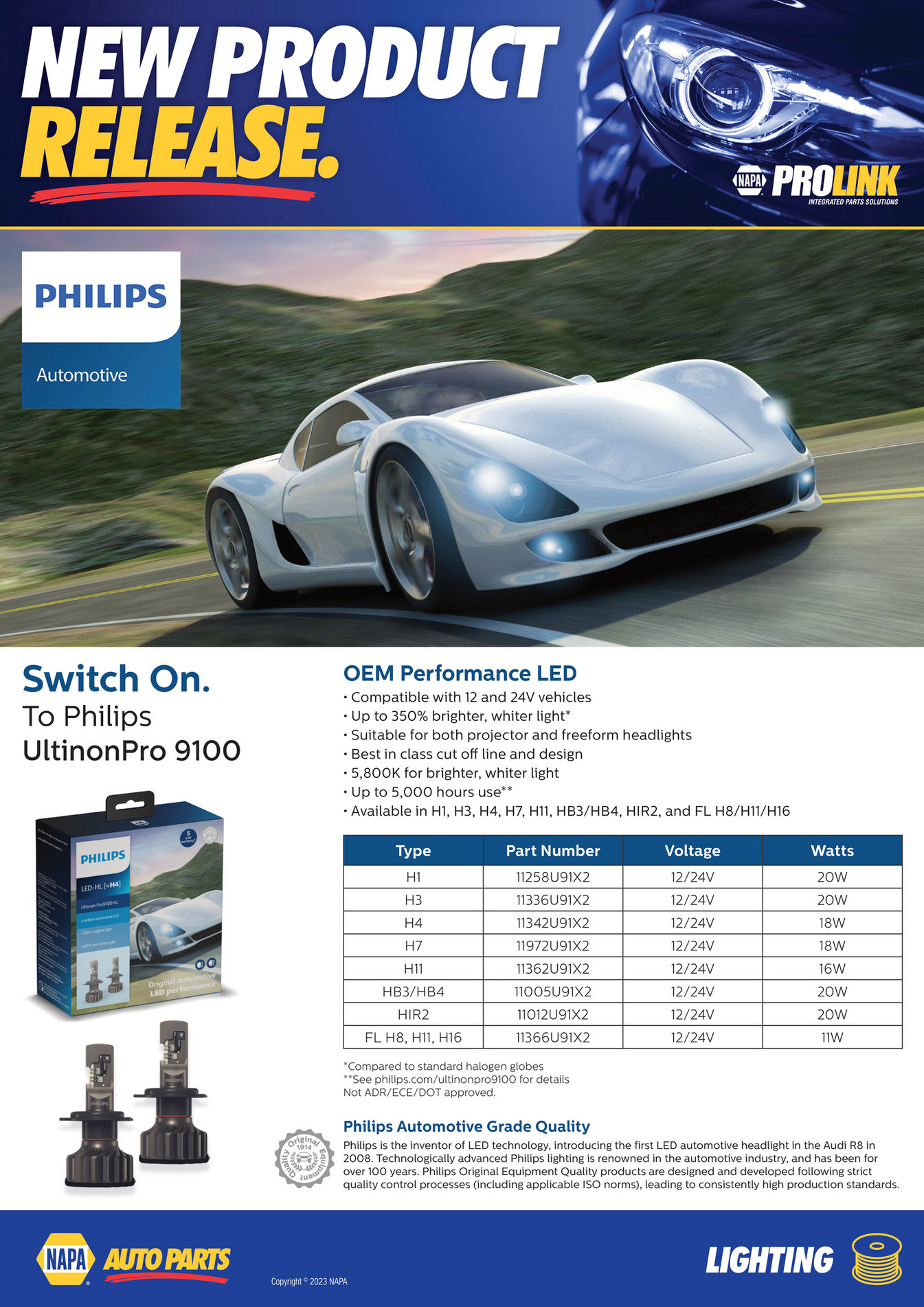 NAPA Auto Parts - NP (A) 23-0039 Philips Ultinon Pro 9100 - AU - Page 1