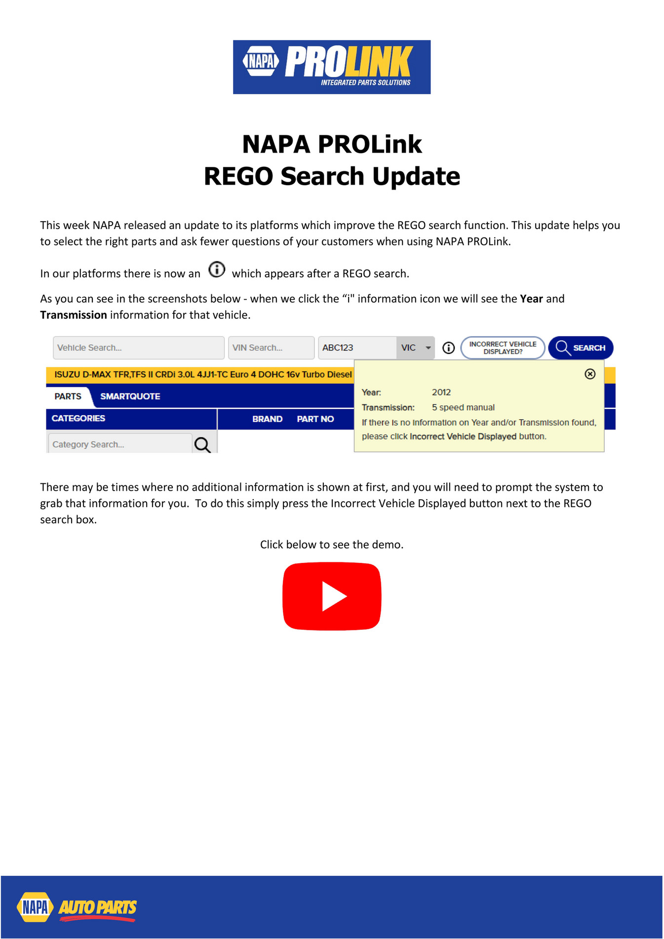 NAPA Auto Parts - NAPA REGO Improvements - Customer Facing - Page 1