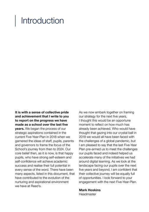 My publications - Reed's School Strategy 2019-2024 FINAL REPORT - Page 2-3 - Created with ...