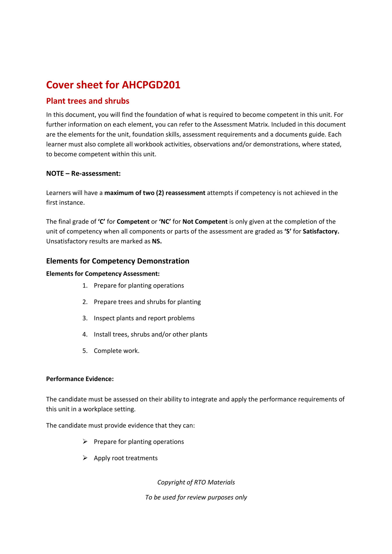 RTO Materials - AHCPGD201 Cover sheet V1.0 - Page 1 RTO Materials - AHCPGD201 Cover sheet V1.0 - Page 1