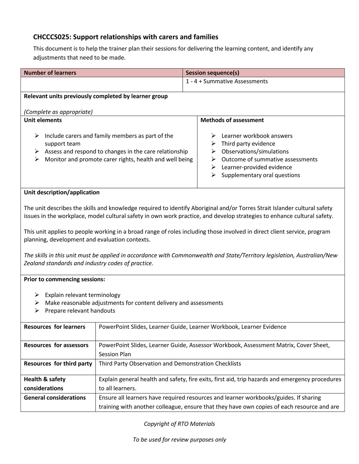 RTO Materials - CHCCCS025 Session Plan V1.0 - Page 1 RTO Materials - CHCCCS025 Session Plan V1.0 - Page 1