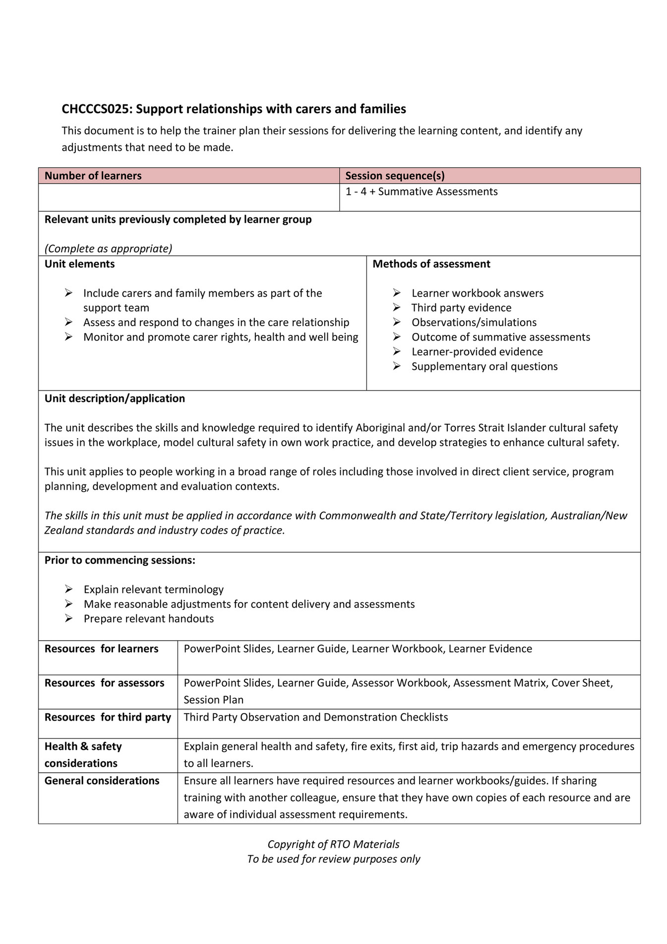 RTO Materials - CHCCCS025 Session Plan V1.0 - Page 2-3