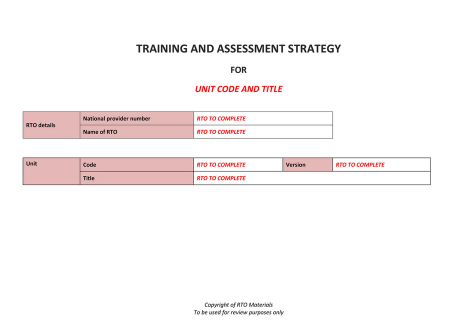 RTO Materials - Training and Assessment Strategy Template (individual ...