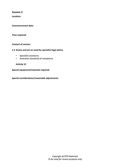 RTO Materials - CHCLEG003 Session Plan V1.0 - Page 2-3