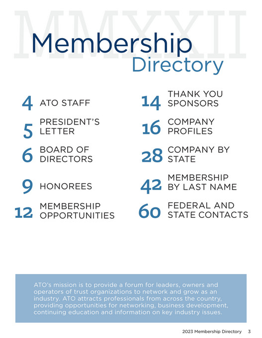 newsletter - 2023 ATO Membership Directory- Updated 4.6.23 - Page 2-3 ...