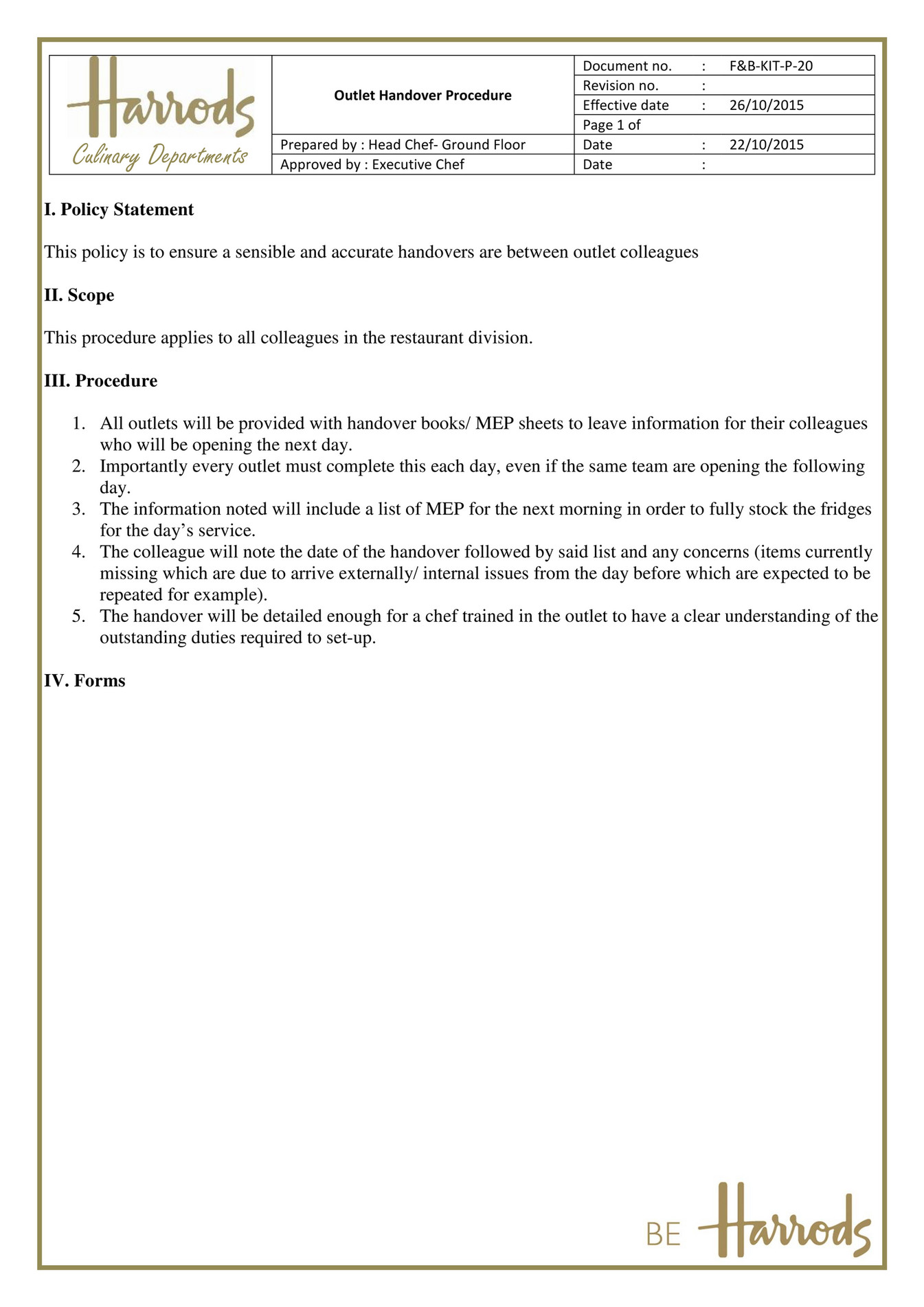 HTA - SOP Outlet Handover Procedure - Page 1 - Created with Publitas.com