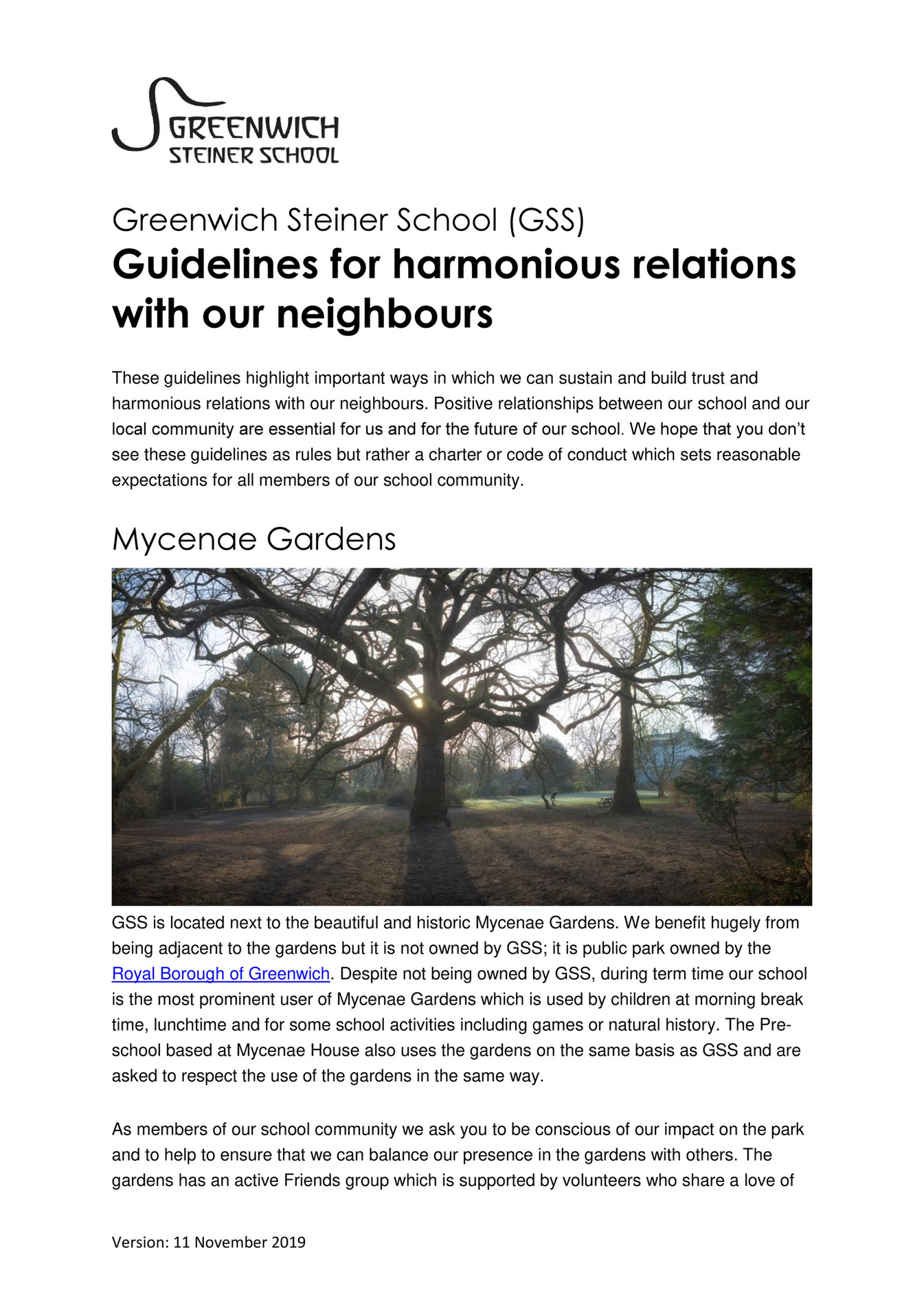 Greenwich Waldorf School - Guidelines for harmonious relations with our ...
