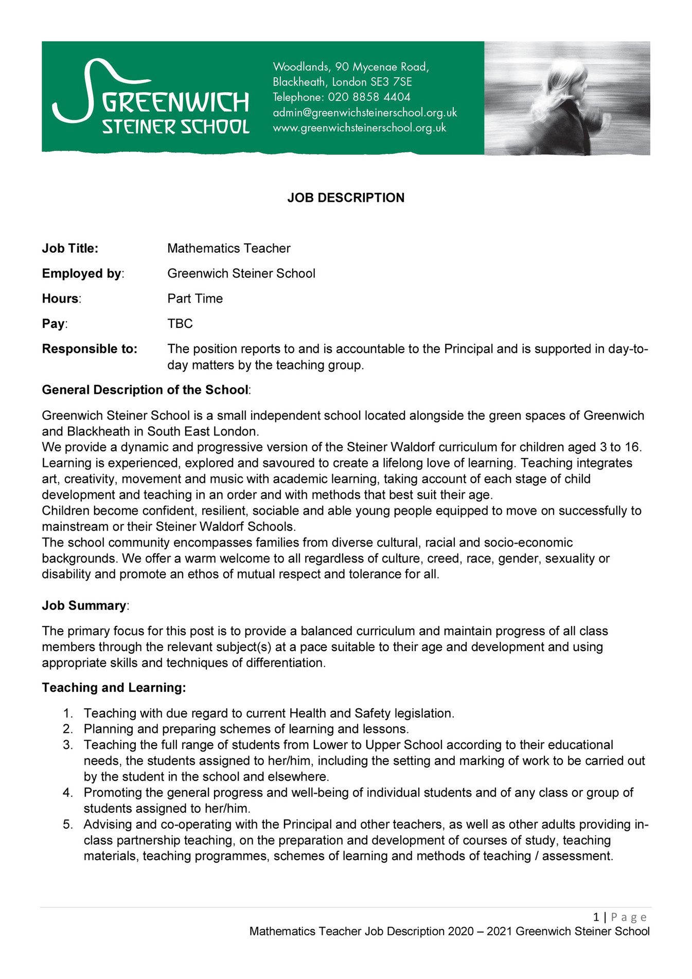 Greenwich Steiner School - Job Description - Mathematics Teacher - Page ...