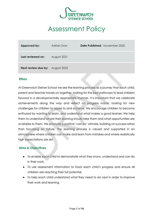 Greenwich Waldorf School - Assessment Policy - Page 1 - Created with ...
