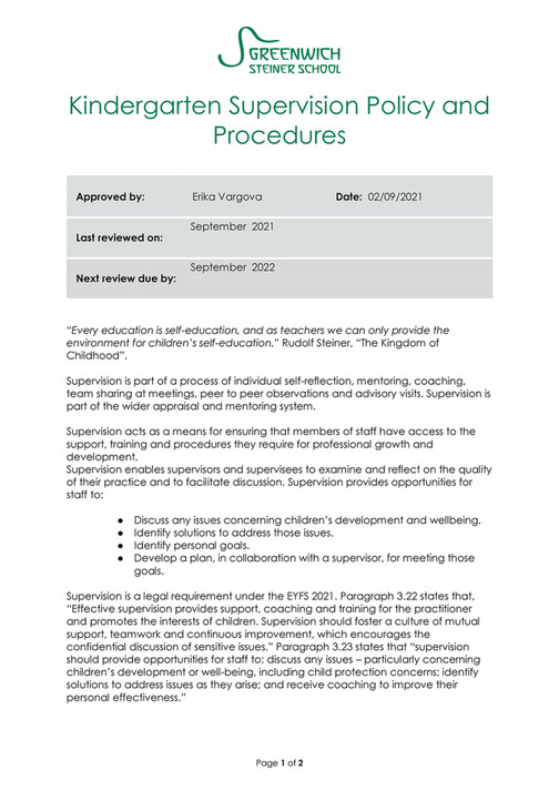 Greenwich Waldorf School - Early Years Supervision Policy - Page 1 ...