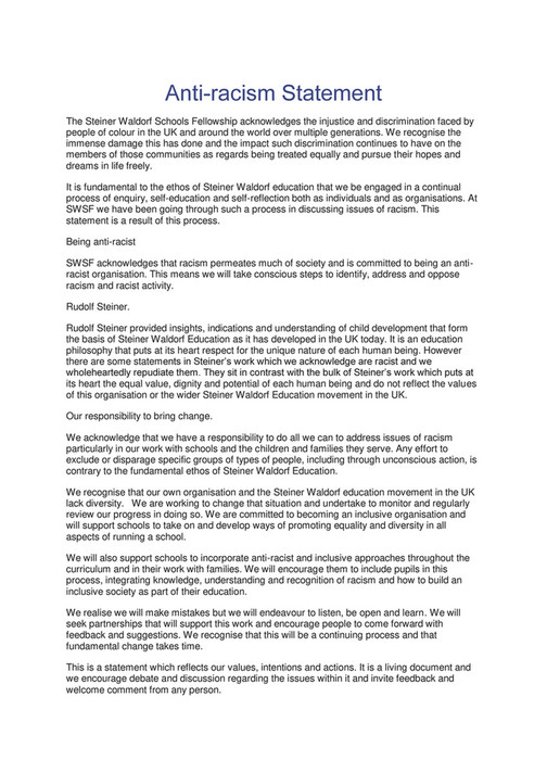 Greenwich Waldorf School - Anti racism leaflet - Page 1 - Created with ...