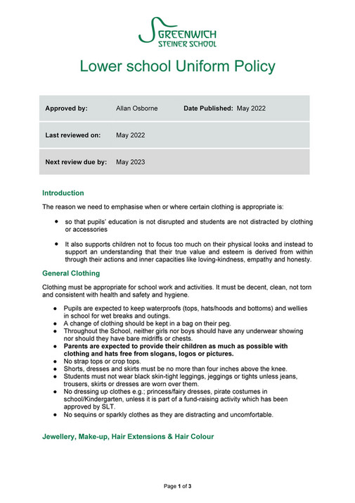 Greenwich Waldorf School - Lower School Uniform Policy - Page 1 ...