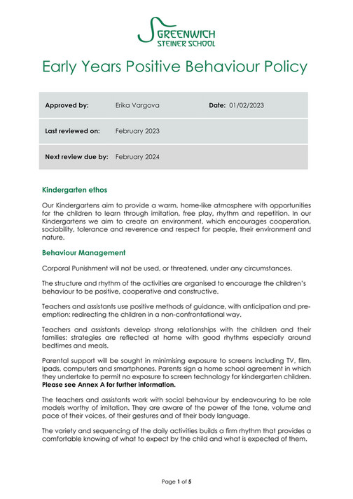 Greenwich Waldorf School - Early Years Behaviour Policy 2022 .docx ...