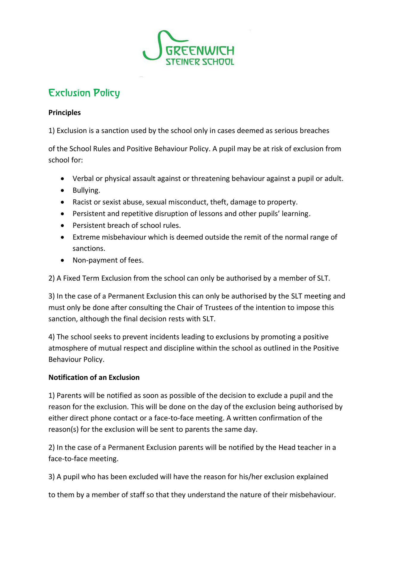 Greenwich Waldorf School - GSS exclusion policy - Page 1 - Created with ...