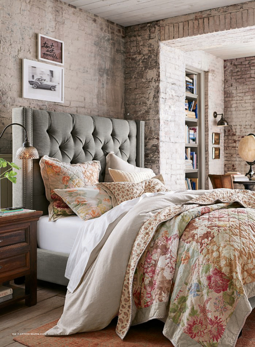 Pottery Barn Bed Bath Summer 19 D1 Harper Tufted Upholstered Bed with Bronze Nailheads Queen Tall Headboard65 h Performance Everydaysuede TM Metal Gray