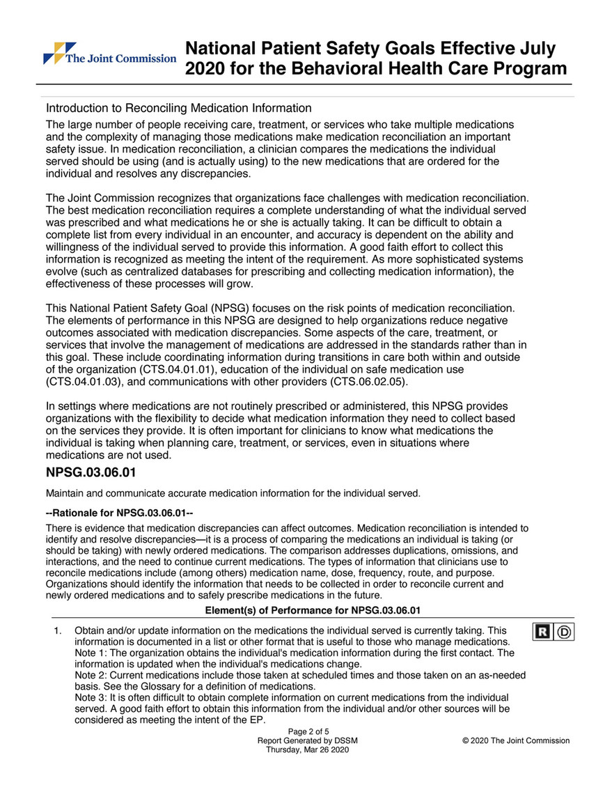National Patient Safety Goals History Patient Safety