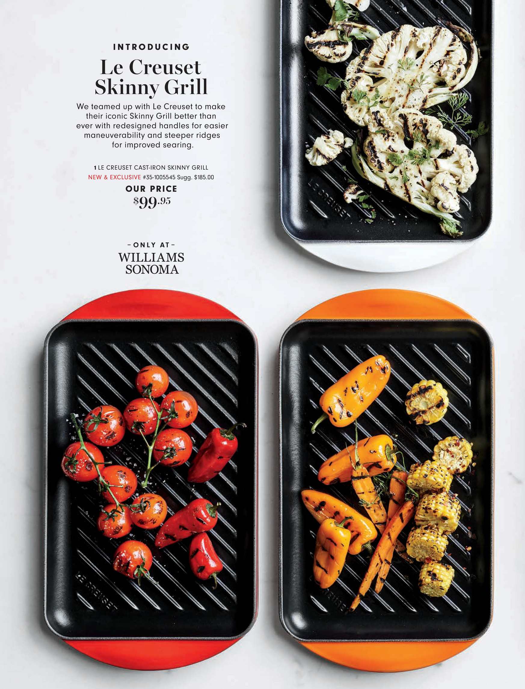 Williams Sonoma Summer 2020 Le Creuset Signature Enameled Cast Iron Double Burner Skinny Grill Ocean